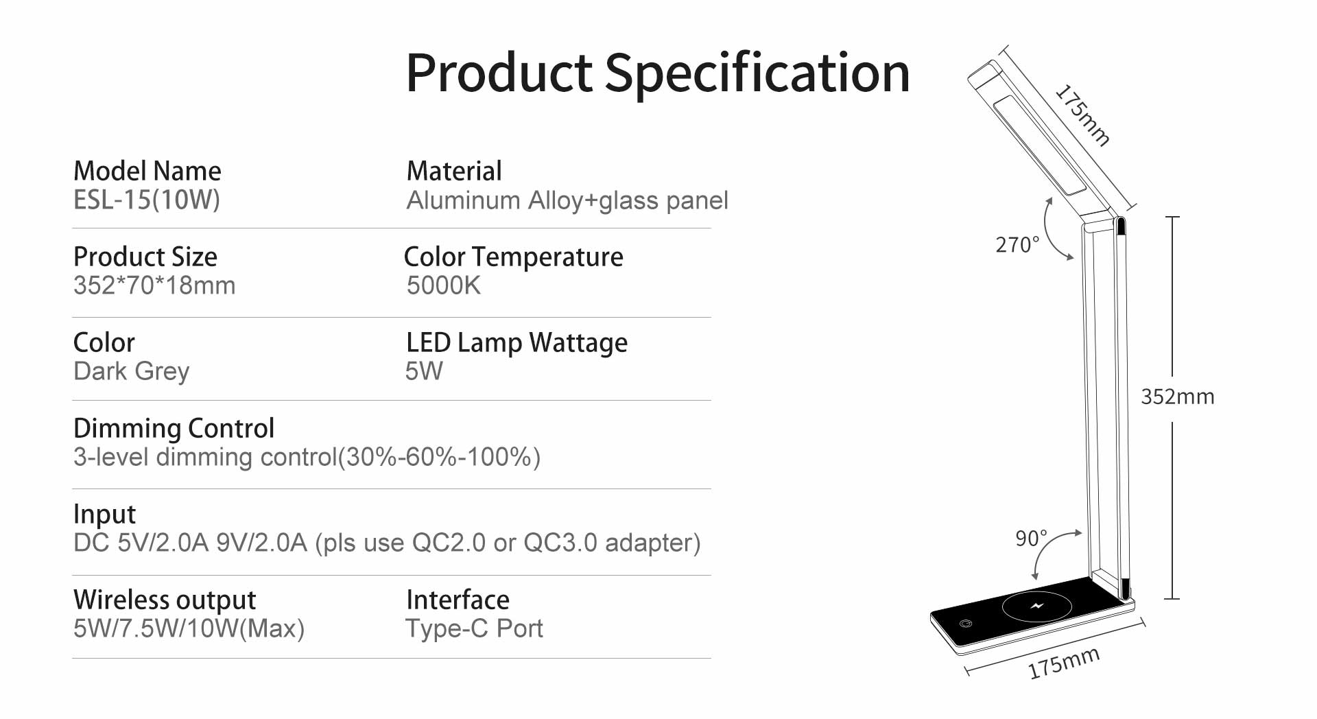 Foldable 10W Wireless Charger Table Lamp-ESL-15 – LED Lamp, Wireless ...